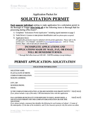 Fillable Online Application Packet for SOLICITATION PERMIT - Trappe Fax ...