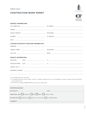Fillable Online CONSTRUCTION WORK PERMIT - Simcoe Place Fax Email Print ...