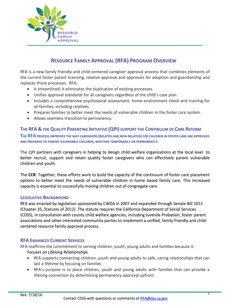 Fillable Online RFA is a new family friendly and child-centered ...