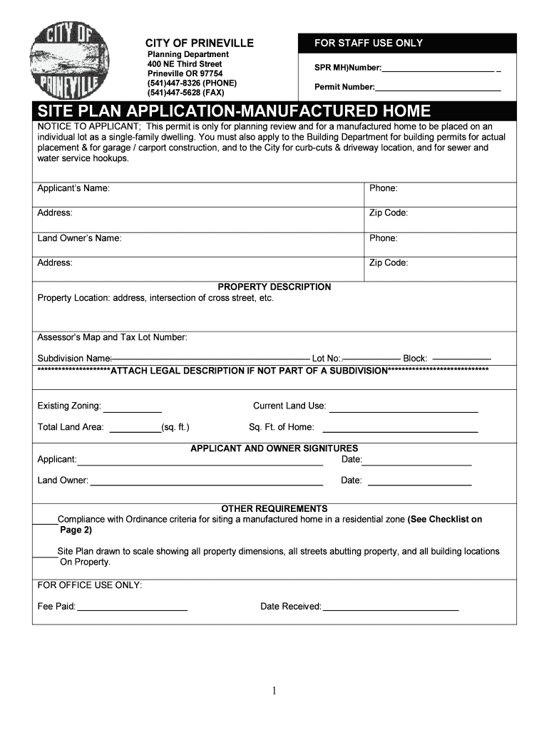 Fillable Online SITE PLAN APPLICATION-MANUFACTURED HOME Fax Email Print ...
