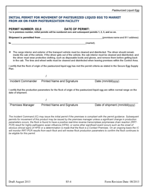 Fillable Online INITIAL PERMIT FOR MOVEMENT OF PASTEURIZED LIQUID EGG ...