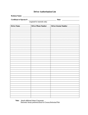 Fillable Online Driver Authorization List - leetccom Fax Email Print ...