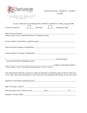 Fillable Online AUTHORIZED PERMIT AGENT FORM - Suwanee Fax Email Print ...