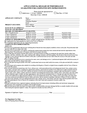 Fillable Online APPLICATION for RELEASE OF PERFORMANCE GUARANTEE FOR ...