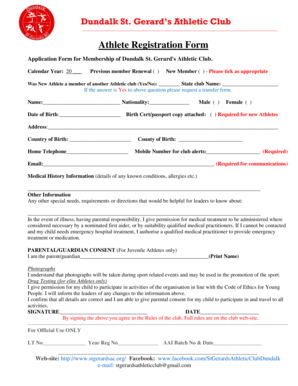Fillable Online stgerardsac Athlete Registration Form Newsletter ...