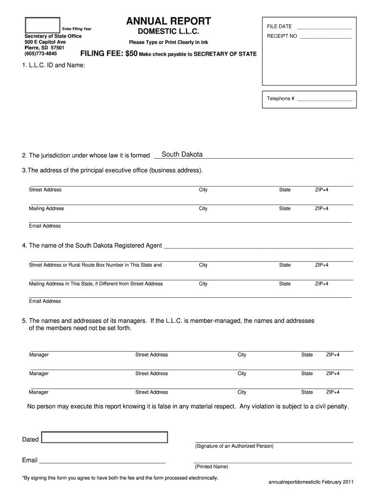 Fillable Online Enter Filing Year ANNUAL REPORT DOMESTIC LLC Fax Email ...
