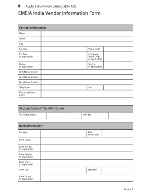 Fillable Online EMEIA India Vendor Information Form - Apple Fax Email ...
