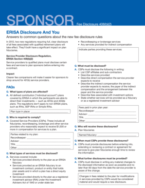 Fillable Online SPONSOR Fee Disclosure 408b2 - The Standard Fax Email ...
