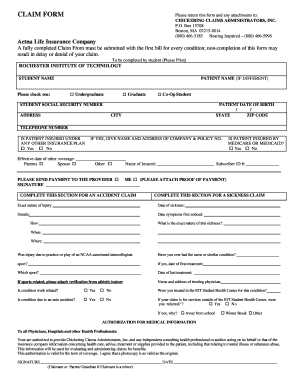 Fillable Online 2002-03 Aetna Claim Form - University Health Plans Fax ...