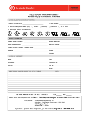 Fillable Online FIELD REPORT INFORMATION SHEET For Use Only By Fax ...