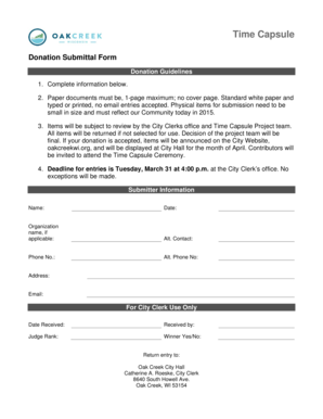 Fillable Online oakcreekwi Donation Submission Form - oakcreekwiorg Fax Email Print - pdfFiller