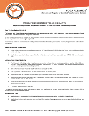 Fillable Online Application registered yoga school rys - Yoga Alliance ...