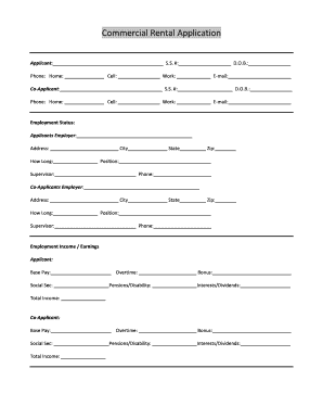 Fillable Online Commercial Rental Application - walsercompaniescom Fax ...