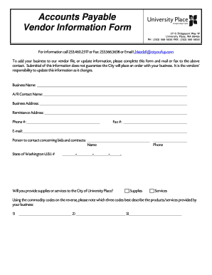 Fillable Online Accounts Payable Vendor Information Form Fax Email ...