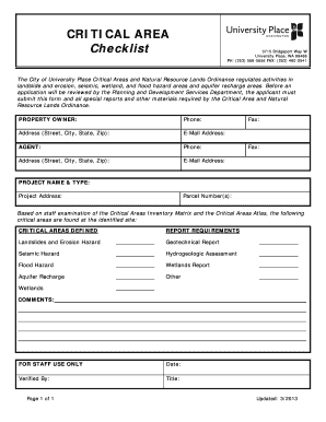 Fillable Online Critical Area Checklist- MAR 13 Fax Email Print - pdfFiller