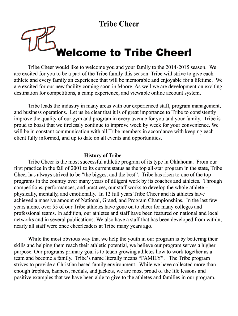 Fillable Online Welcome to Tribe Cheer - JAMSpiritSites Fax Email Print ...