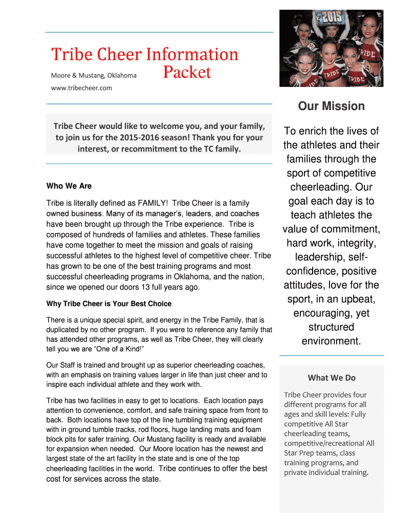 Fillable Online Tribe Cheer Information Packet - JAMSpiritSites Fax ...