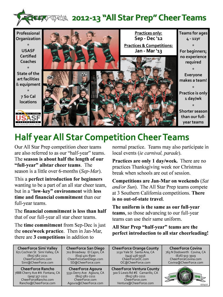 Fillable Online Half year All Star Competition Cheer Teams ...