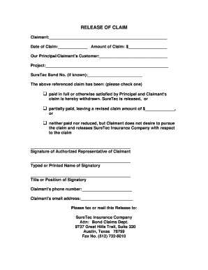 Fillable Online RELEASE OF CLAIMdoc Fax Email Print - pdfFiller