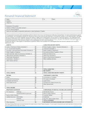 Fillable Online Personal financial statement - SureTec Fax Email Print ...