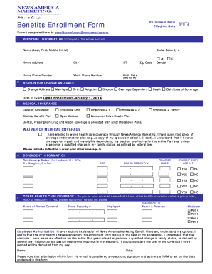 Fillable Online Benefits Enrollment Form Enrollment Form Effective Date ...
