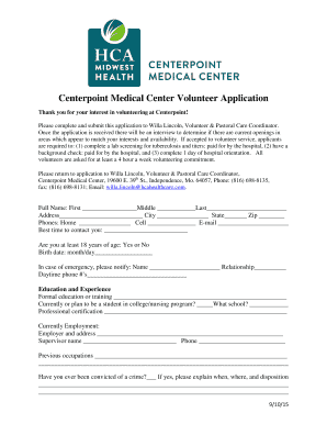 Fillable Online Centerpoint Medical Center Volunteer Application Fax ...