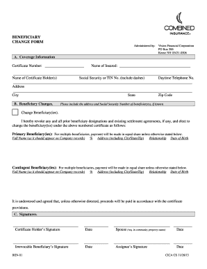Fillable Online CICA Beneficiary Changedoc Fax Email Print - pdfFiller