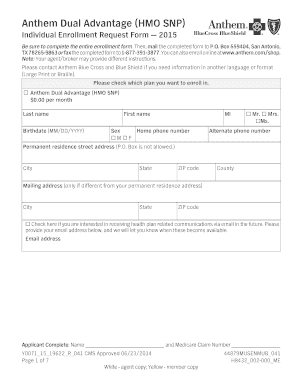 Fillable Online Anthem Dual Advantage HMO SNP Fax Email Print - pdfFiller