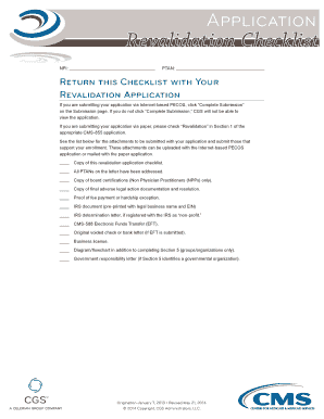 Fillable Online Application Revalidation Checklist - CGS Medicare Fax ...