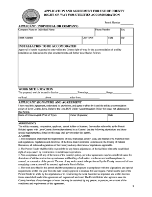Fillable Online APPLICATION AND AGREEMENT FOR USE OF COUNTY RIGHT-OF ...