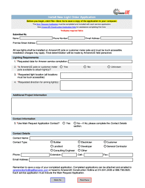 Fillable Online Install New Light Order Application - Ameren Fax Email Print - pdfFiller