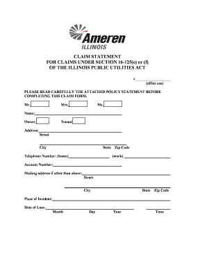 Fillable Online Ameren Illinois Claim Form Fax Email Print - pdfFiller