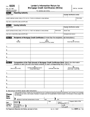 Fillable Online Form 8329 Rev July 1999 Lenders Information Return for Mortgage Credit ...
