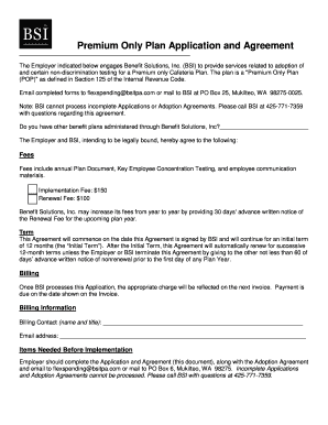 Fillable Online Premium Only Plan Application and Agreement Fax Email ...
