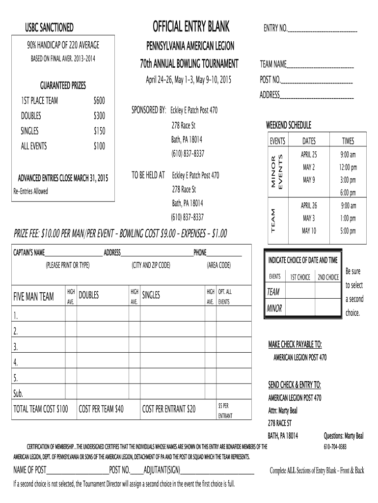 Fillable Online USBC SANCTIONED OFFICIAL ENTRY BLANK ENTRY NO Fax Email ...