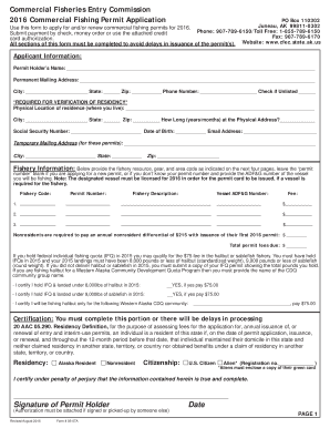 Fillable Online 2016 Commercial Fishing Permit Application - Commercial Fisheries Fax Email ...