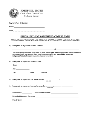 Fillable Online PARTIAL PAYMENT AGREEMENT ADDRESS FORM Fax Email Print ...