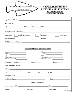 Fillable Online GENERAL BUSINESS LICENSE APPLICATION Fee $25 Fax Email ...