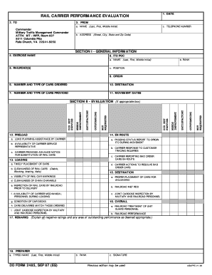 Fillable Online RAIL CARRIER PERFORMANCE EVALUATION - usa-federal ...