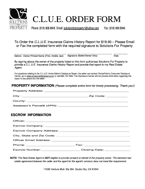 Fillable Online CLUE ORDER FORM - Solutions For Property Fax Email ...