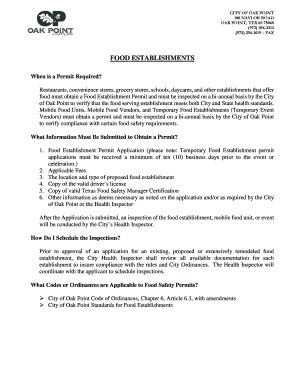 Fillable Online FOOD ESTABLISHMENTS - Oak Point Texas Fax Email Print ...