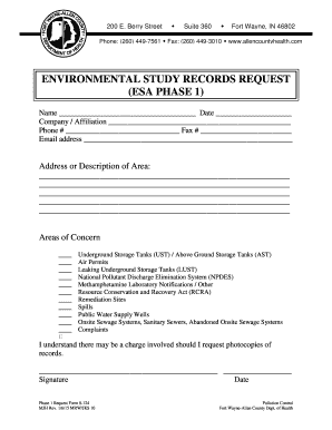 Fillable Online ENVIRONMENTAL STUDY RECORDS REQUEST ESA PHASE 1 Fax ...