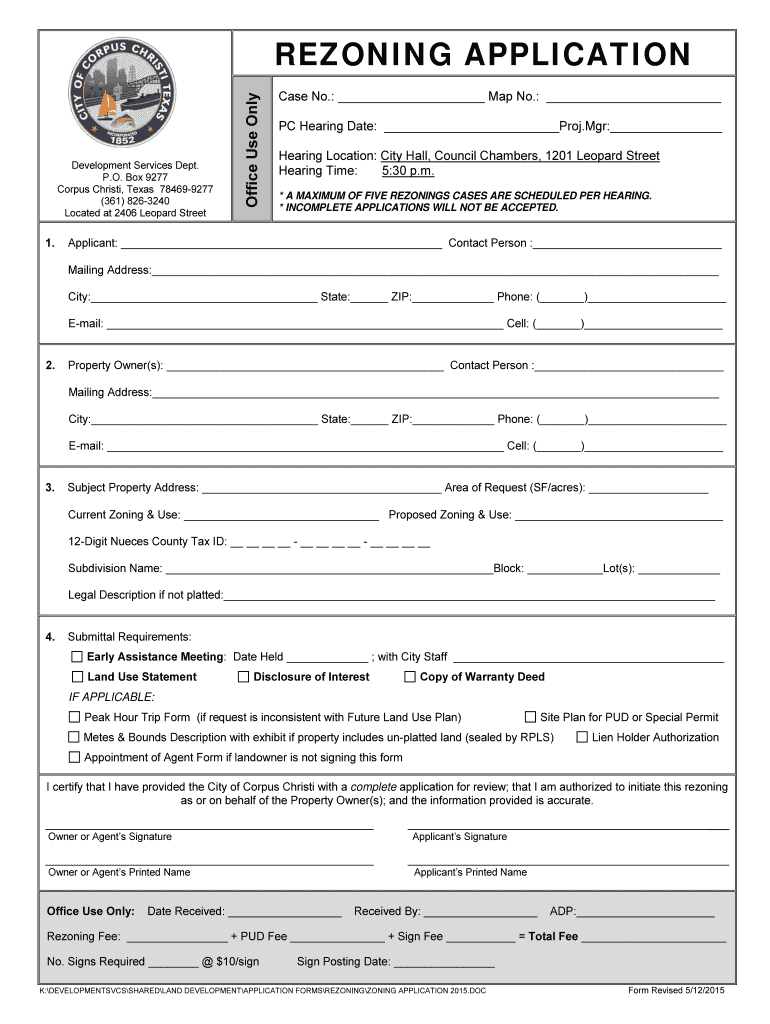 Fillable Online REZONING APPLICATION - Corpus Christi Texas Fax Email ...