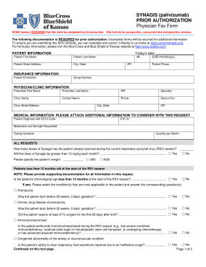 Fillable Online SYNAGIS (palivizumab) PRIOR AUTHORIZATION Physician Fax ...
