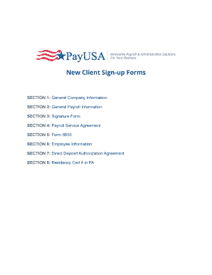 Fillable Online New Client Sign-up Forms - PayUSA Fax Email Print ...