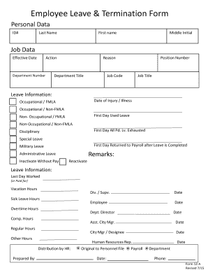 Fillable Online Employee Leave and Termination Form - Corpus Christi ...
