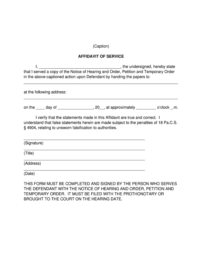 Fillable Online pacourts AFFIDAVIT OF SERVICE - pacourtsus Fax Email ...