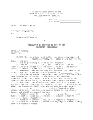 Fillable Online AFFIDAVIT IN SUPPORT OF MOTION FOR TEMPORARY INJUNCTION ...