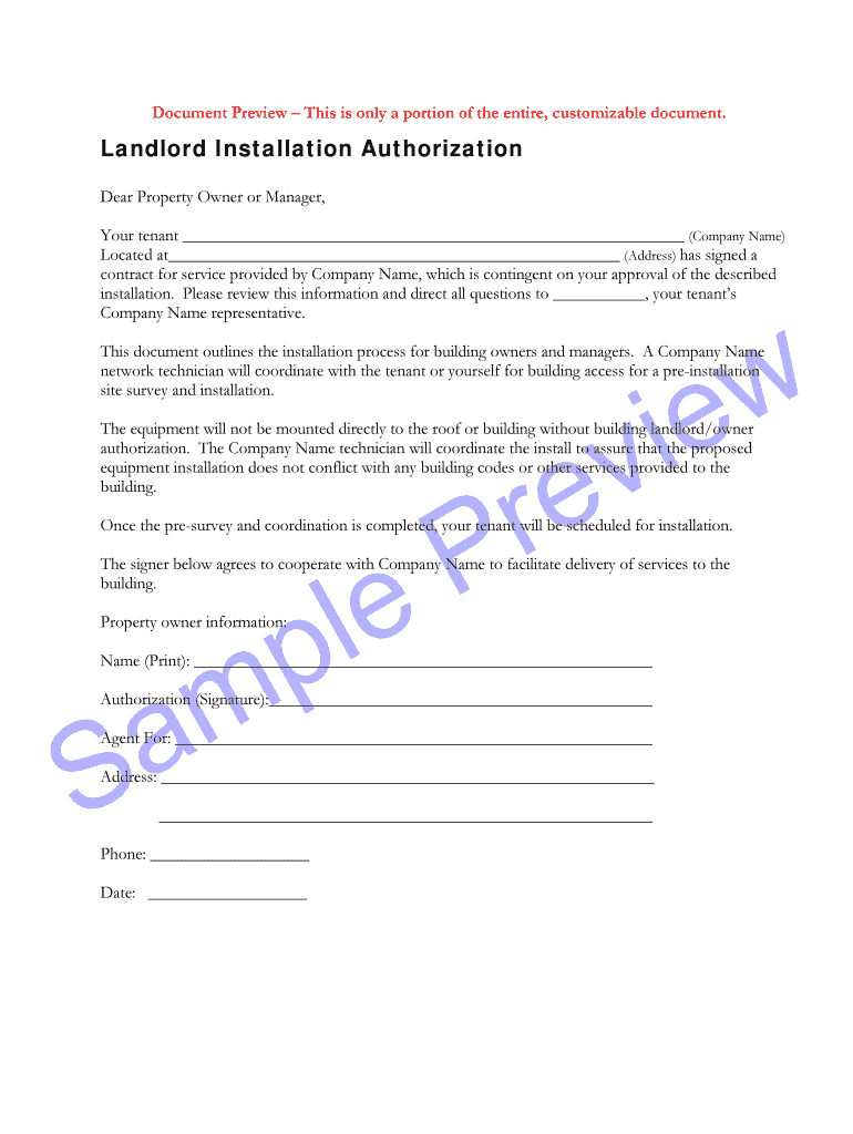 Fillable Online Landlord Installation Authorization - Documents ...