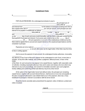 Fillable Online Installment Note - Business Forms Documents Templates ...